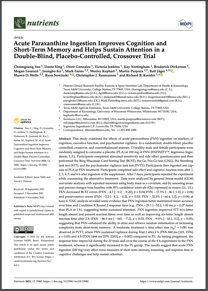 Acute Paraxanthine Ingestion Improves Cognition and Short-Term Memory ...